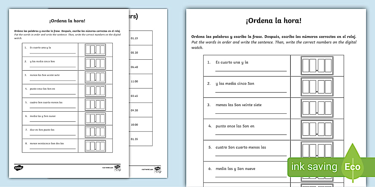 Telling The Time Sentence Scramble Worksheet / Worksheet
