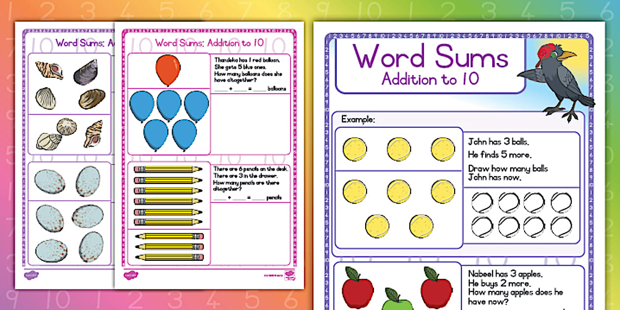 Grade R Mixed Word Problems to 10 Activity Sheet - Twinkl