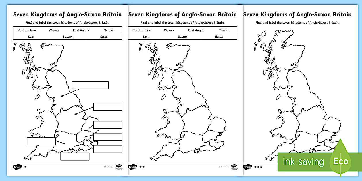 Seven Kingdoms of Anglo-Saxon Britain | Worksheets - Twinkl