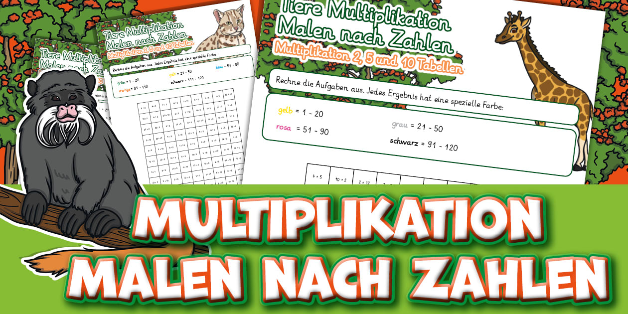 Tiere Multiplikation Malen nach Zahlen