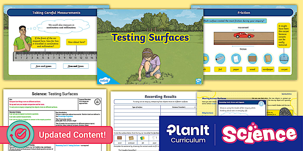 Y3 Forces and Magnets: Testing Surfaces: Lesson 3 - Twinkl