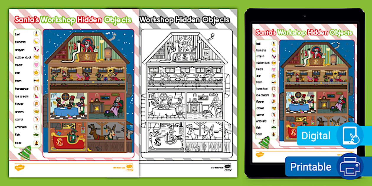 Santa's Workshop Hidden Objects Activity (teacher made)