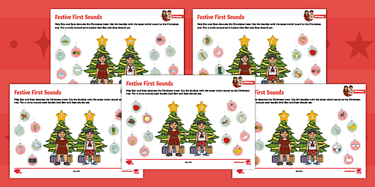 Twinkl Phonics Level 2: Festive First Sounds Worksheets