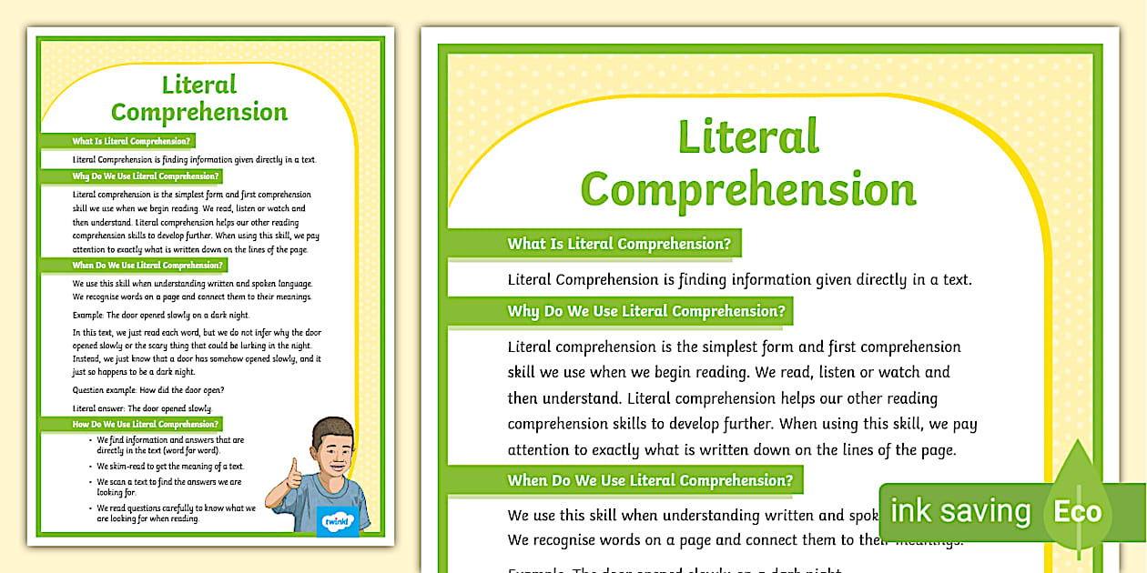 Reading Comprehension Skills: Literal Comprehension Poster (Year 5-6)