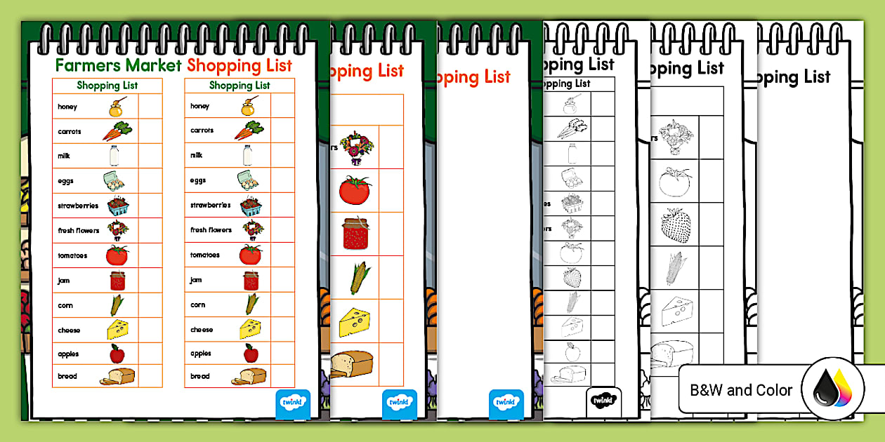Farmer's Market Dramatic Play Shopping List