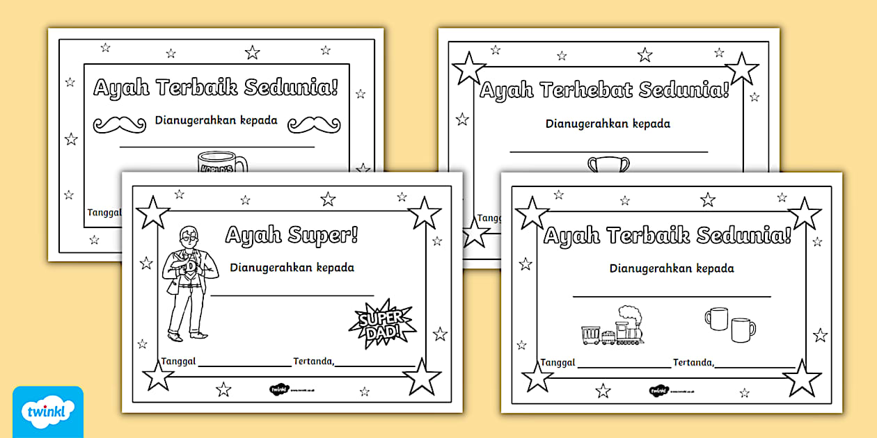 Mewarnai Sertifikat untuk Ayah (professor feito) - Twinkl