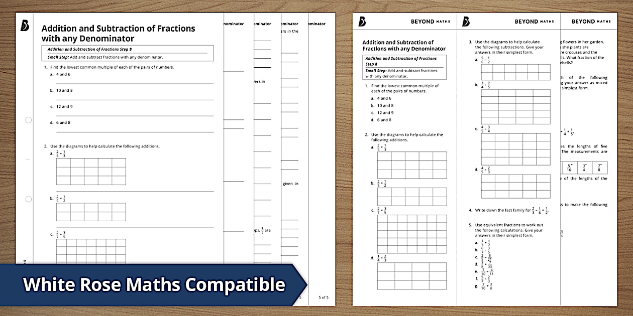 👉 Addition and Subtraction of Fractions with any Denominator