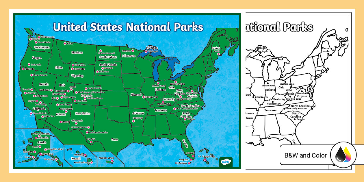 Printable Map of National Parks | Geography | Twinkl