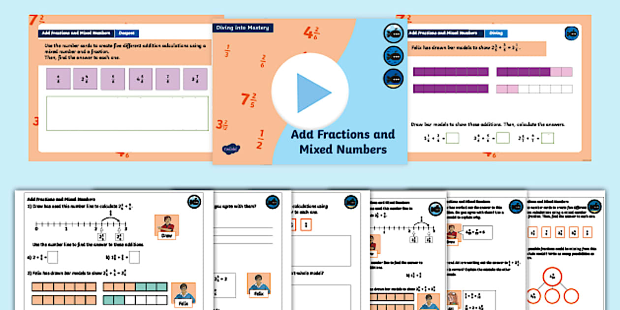 👉 Y4 DiM: Step 12 Add Fractions and Mixed Numbers Pack