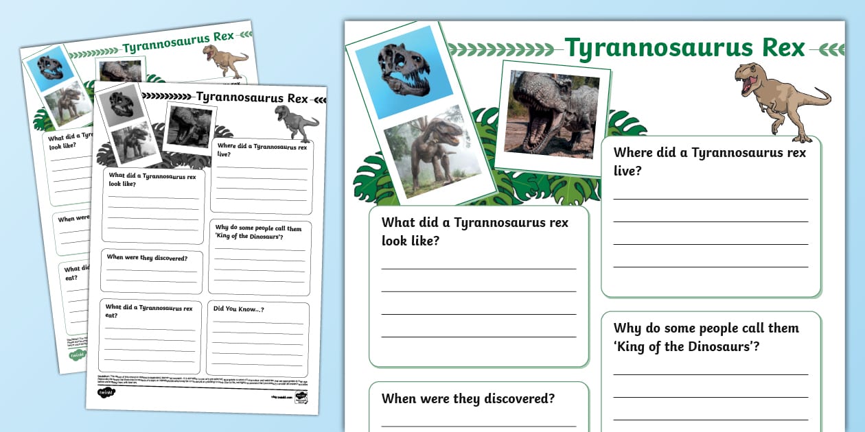 Tyrannosaurus Rex Fact File Template (teacher made) - Twinkl