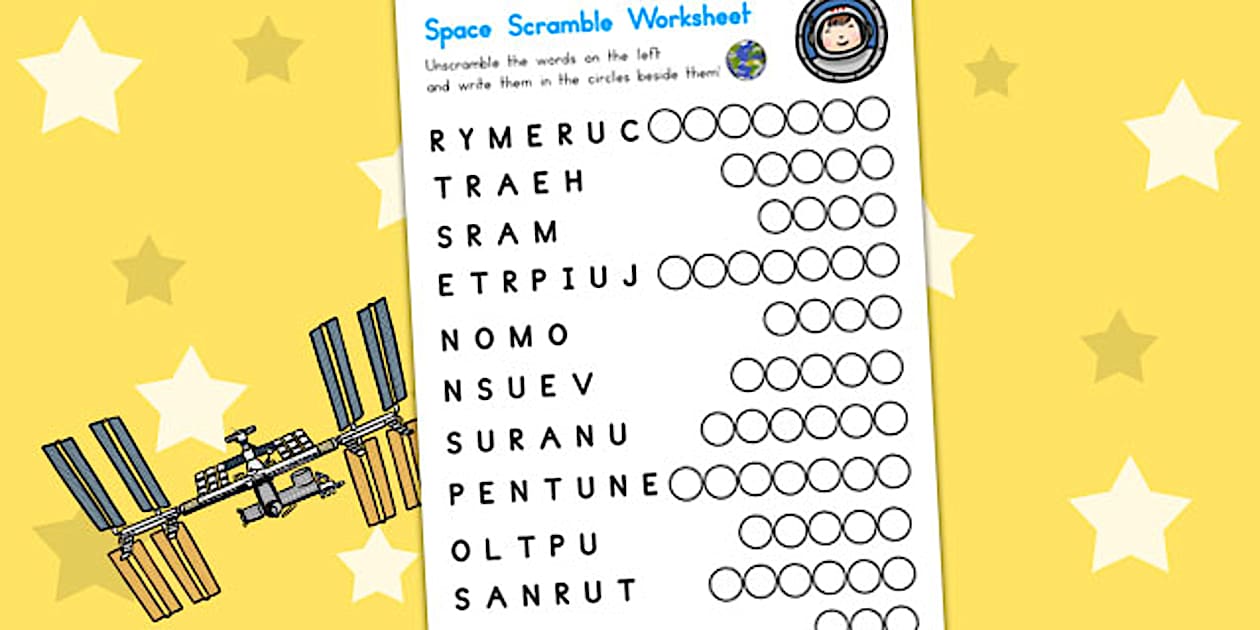 Space Scramble Worksheet (teacher made) - Twinkl