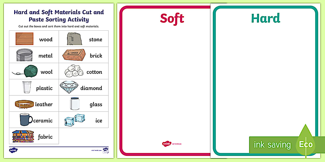 Hard and Soft Materials Cut and Paste Sorting Activity - sorting