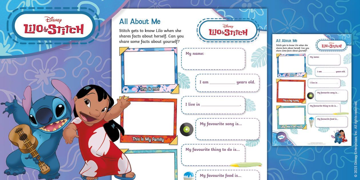 Lilo & Stitch: All About Me Activity Sheet [Ages 5-7]