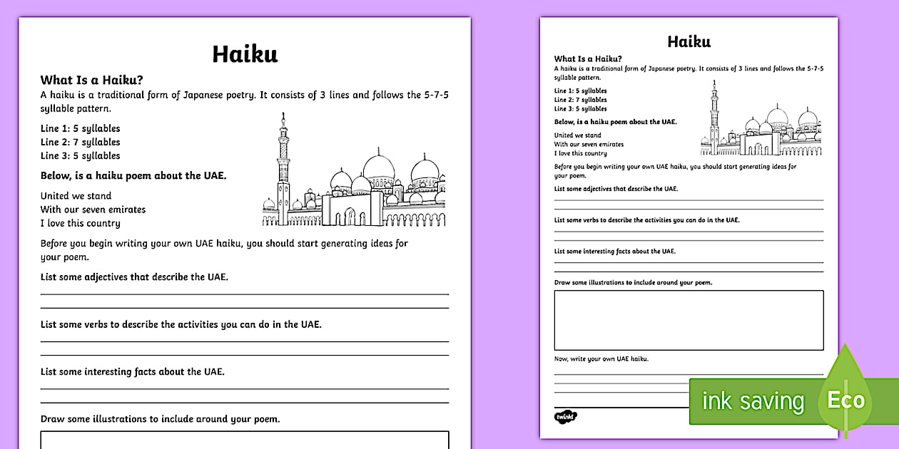 Editable UAE Haiku Poem Writing Template (teacher made)