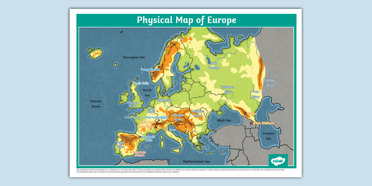 Physical Map of Europe - Twinkl - Geography - KS2 - Twinkl