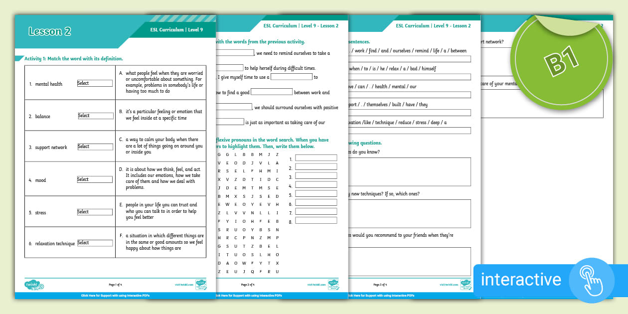 ESL Curriculum Level 9, Lesson 2 Interactive Activity sheet