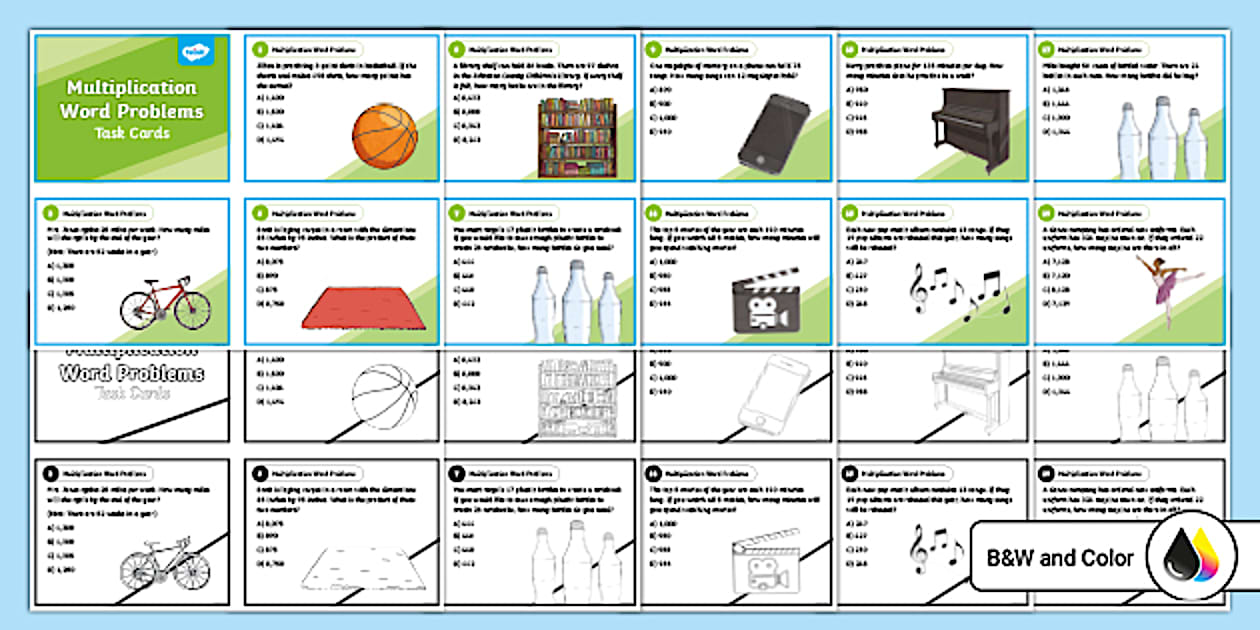 Multi-Digit Whole Number Multiplication Word Problems Task Cards for ...