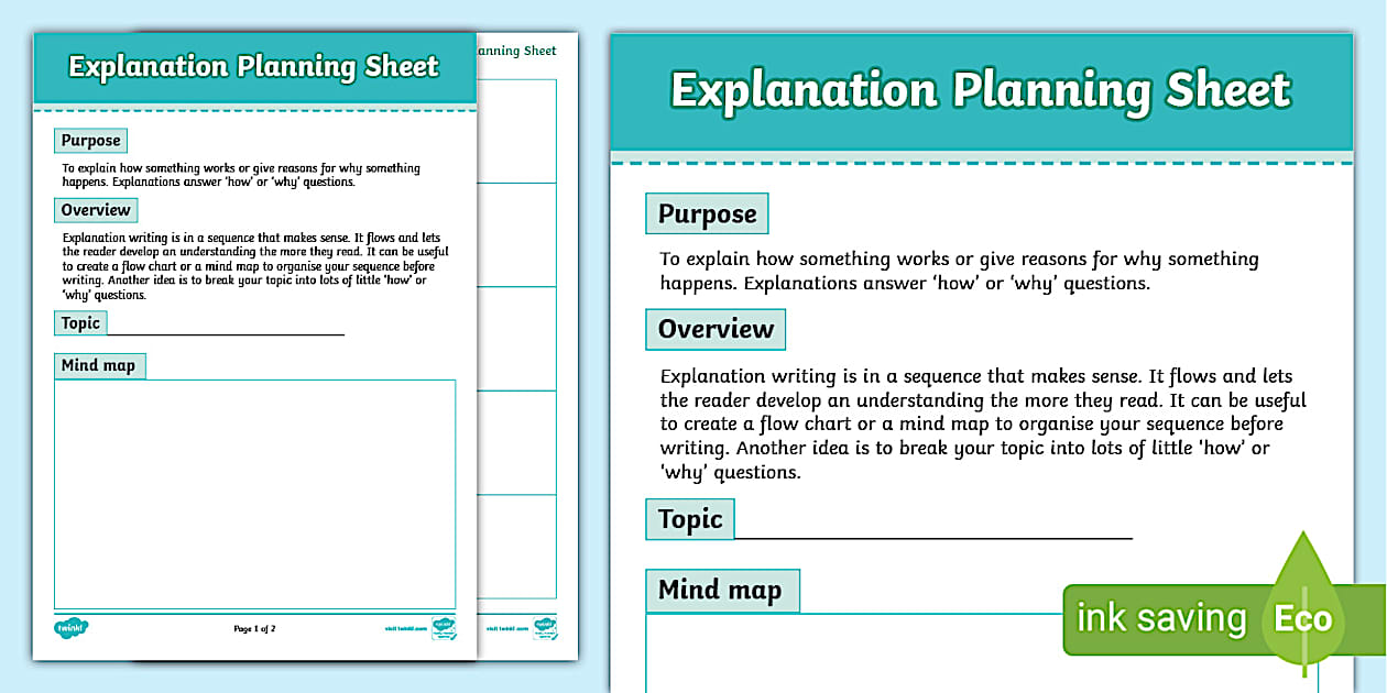 Explanation Planning Sheet (teacher made) - Twinkl