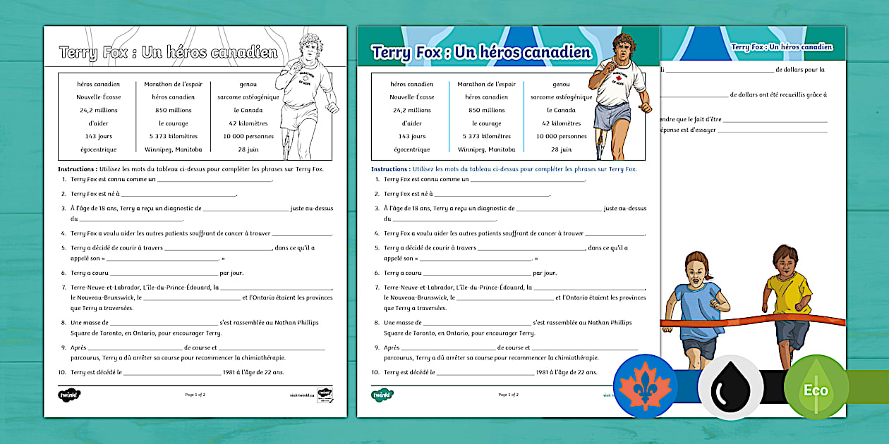 Terry Fox Cloze Activity French (teacher made) - Twinkl