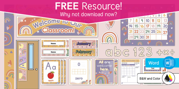FREE! - Muted Rainbows Theme Classroom Decor Pack - Twinkl