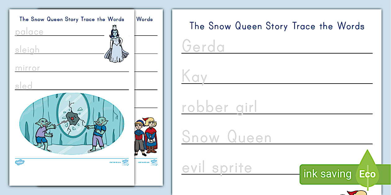 * NEW * The Snow Queen Story Trace the Words Worksheet