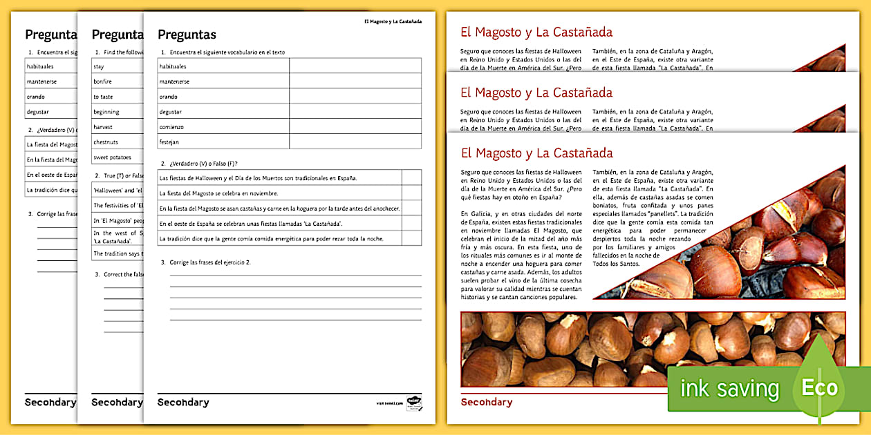 El Magosto and La Castañada Differentiated Reading Comprehension Activity