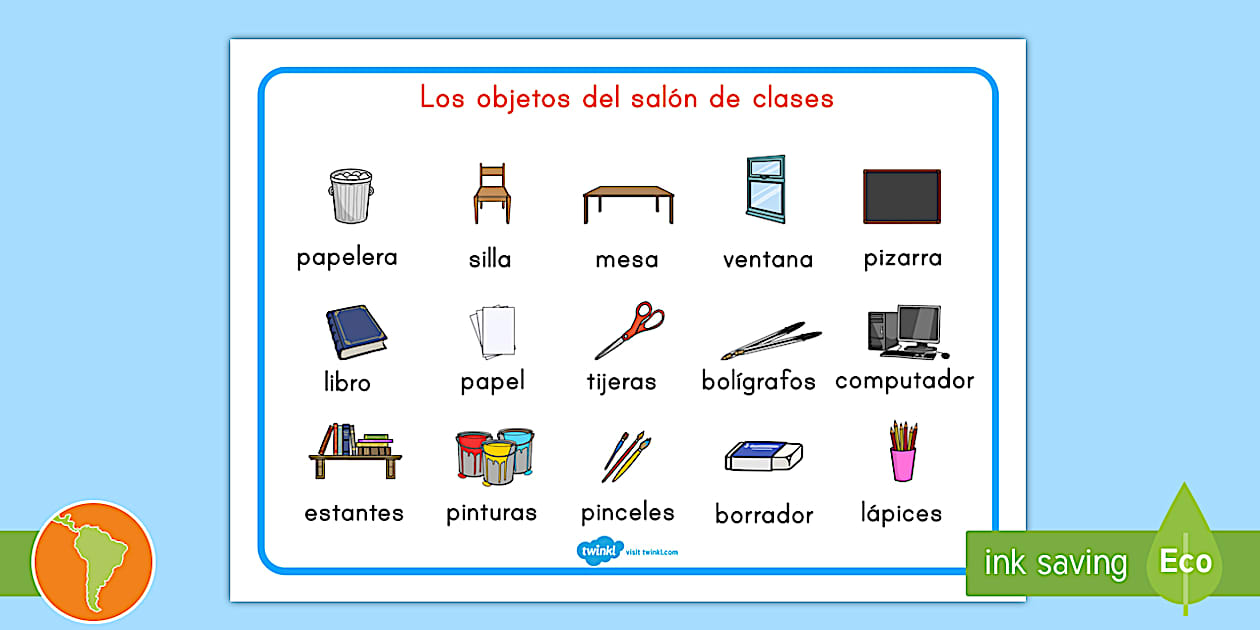Tapiz de vocabulario Objetos del salón de clases - Twinkl