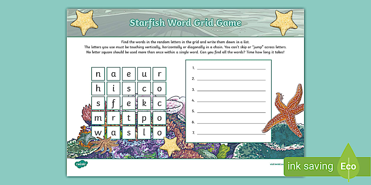 Starfish Word Grid Game (teacher made) - Twinkl