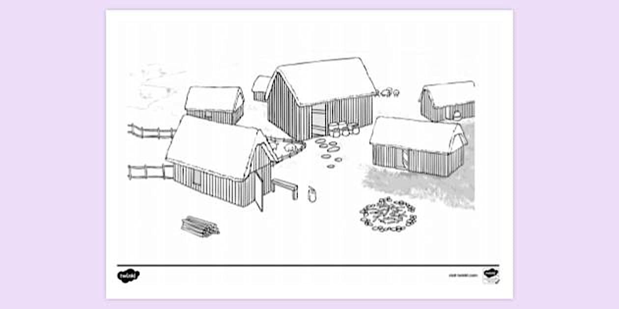 Village Scene Colouring Sheet | Colouring Sheets | Twinkl