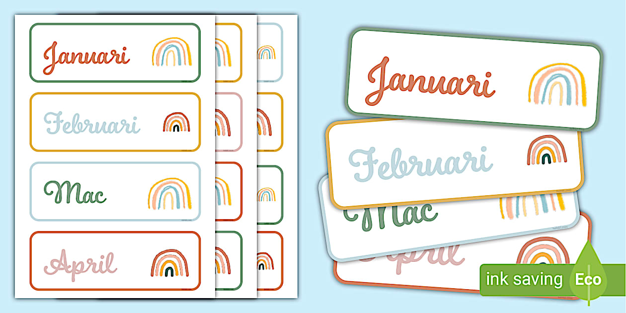 Label Bulan Dalam Setahun - Tema pelangi (teacher made)