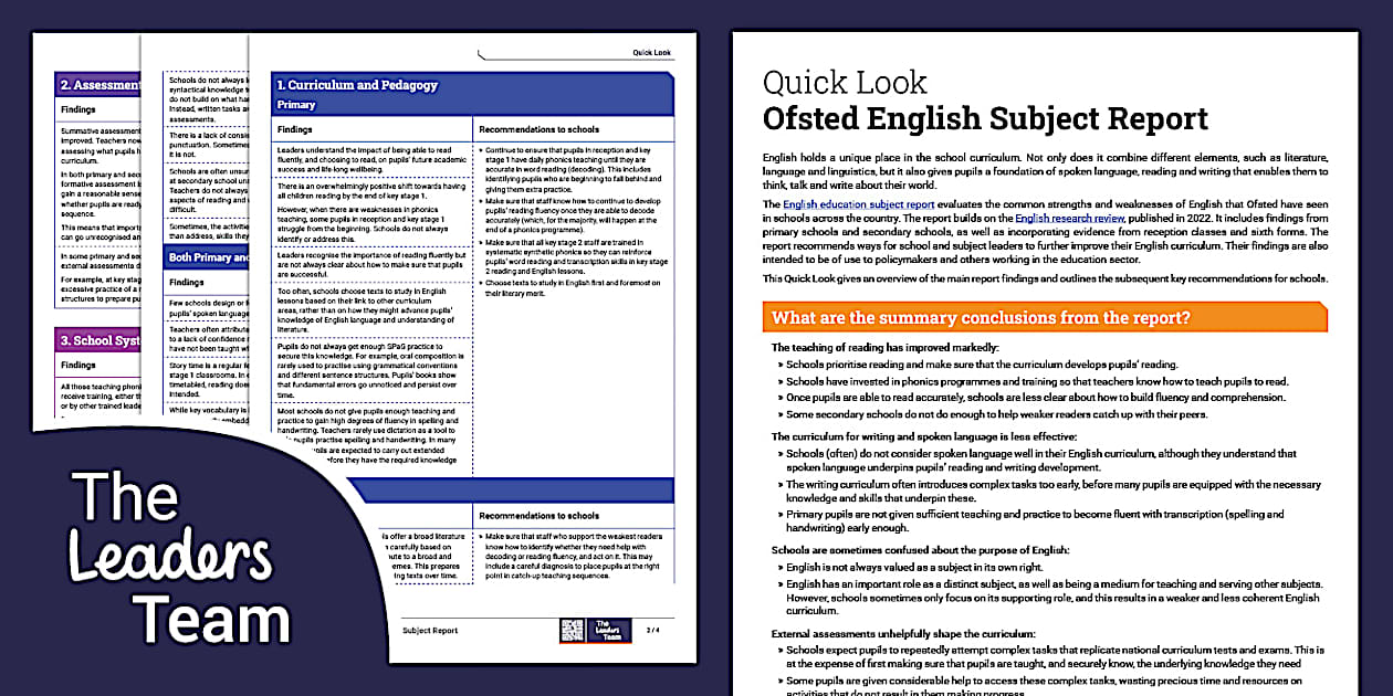 Quick Look: Ofsted English Subject Report (teacher made)