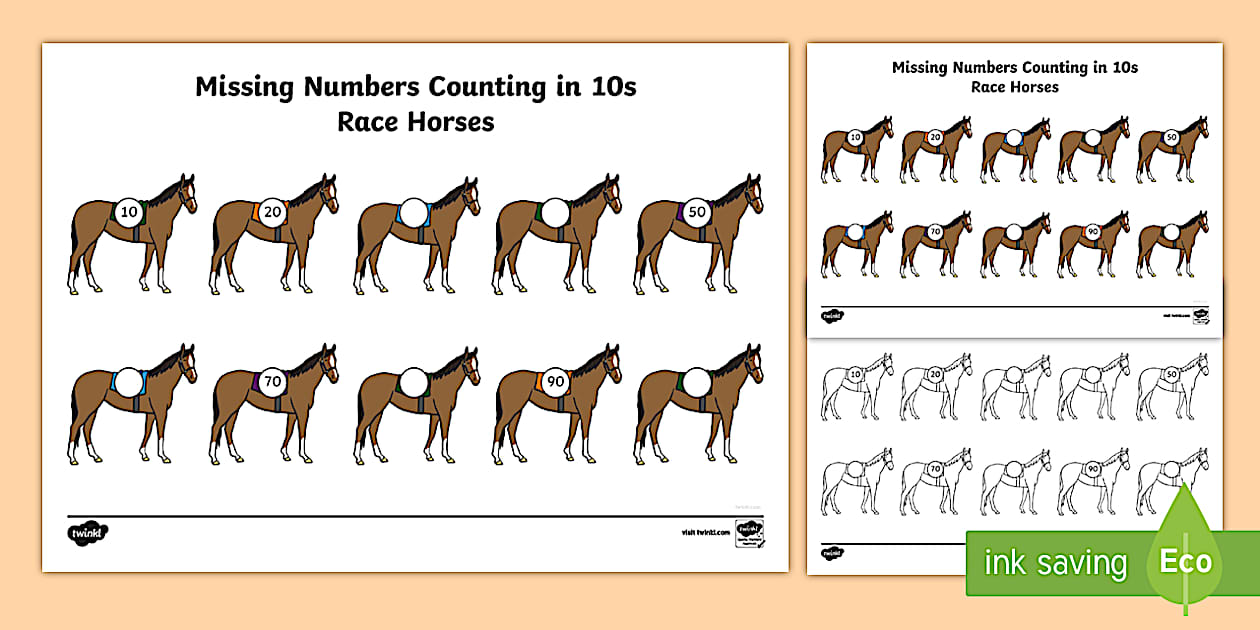 Editable Missing Numbers Racehorses Counting Worksheet