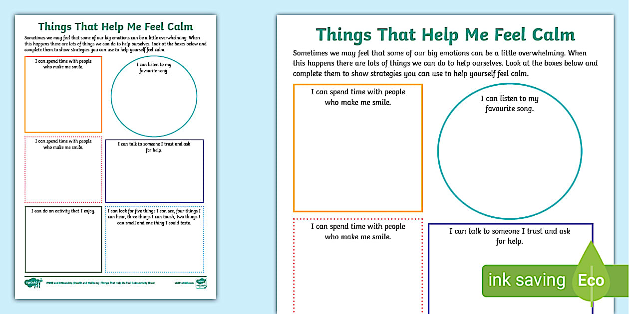 Editable Things That Help Me Feel Calm Activity Sheet