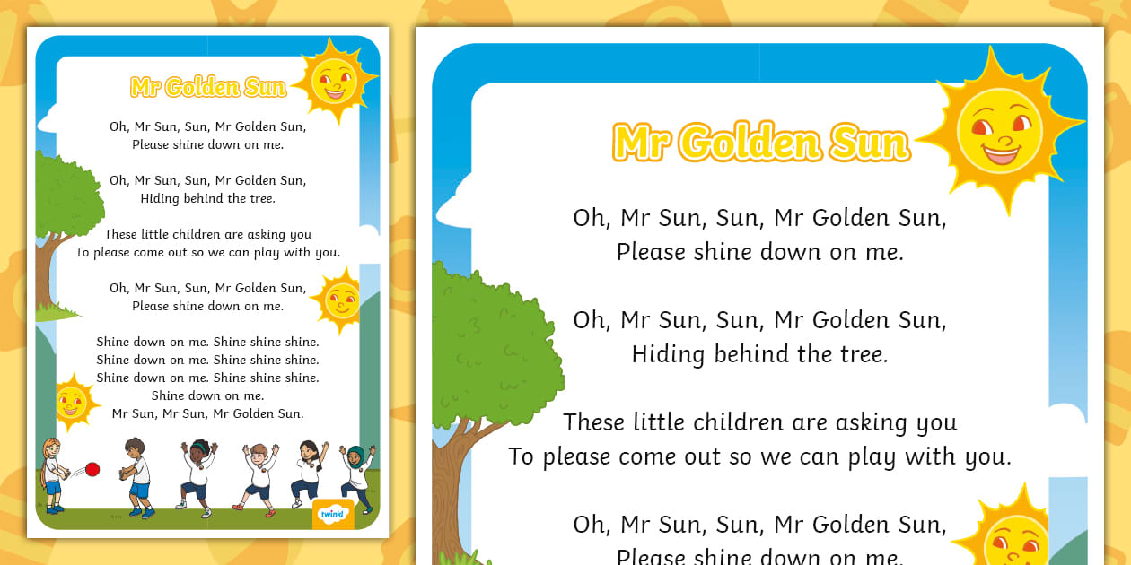 Mr Golden Sun Song Poster | Twinkl (teacher made) - Twinkl