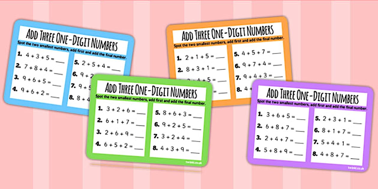 Add Three One Digit Numbers Smallest First KS1 Maths Challenge