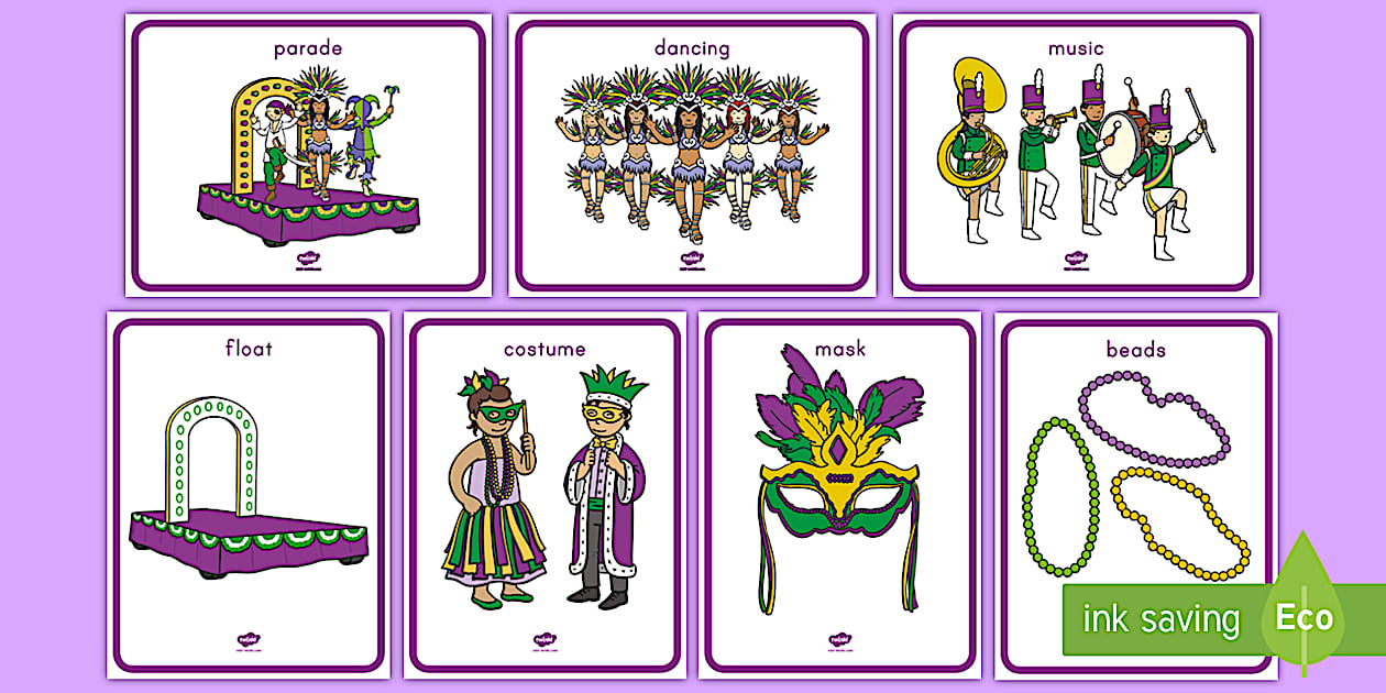 Mardi Gras Vocabulary Posters for Kids | Twinkl USA - Twinkl