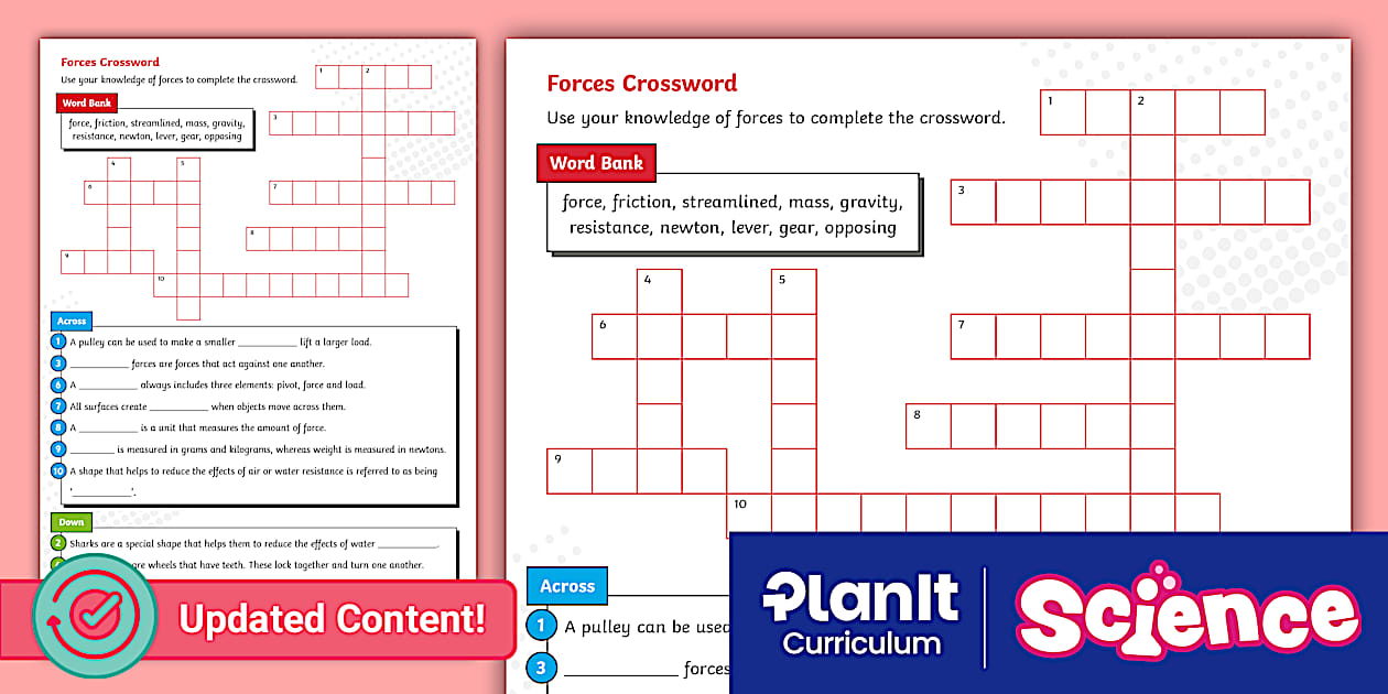 Science Forces Y5 Home Learning Interactive Forces Crossword