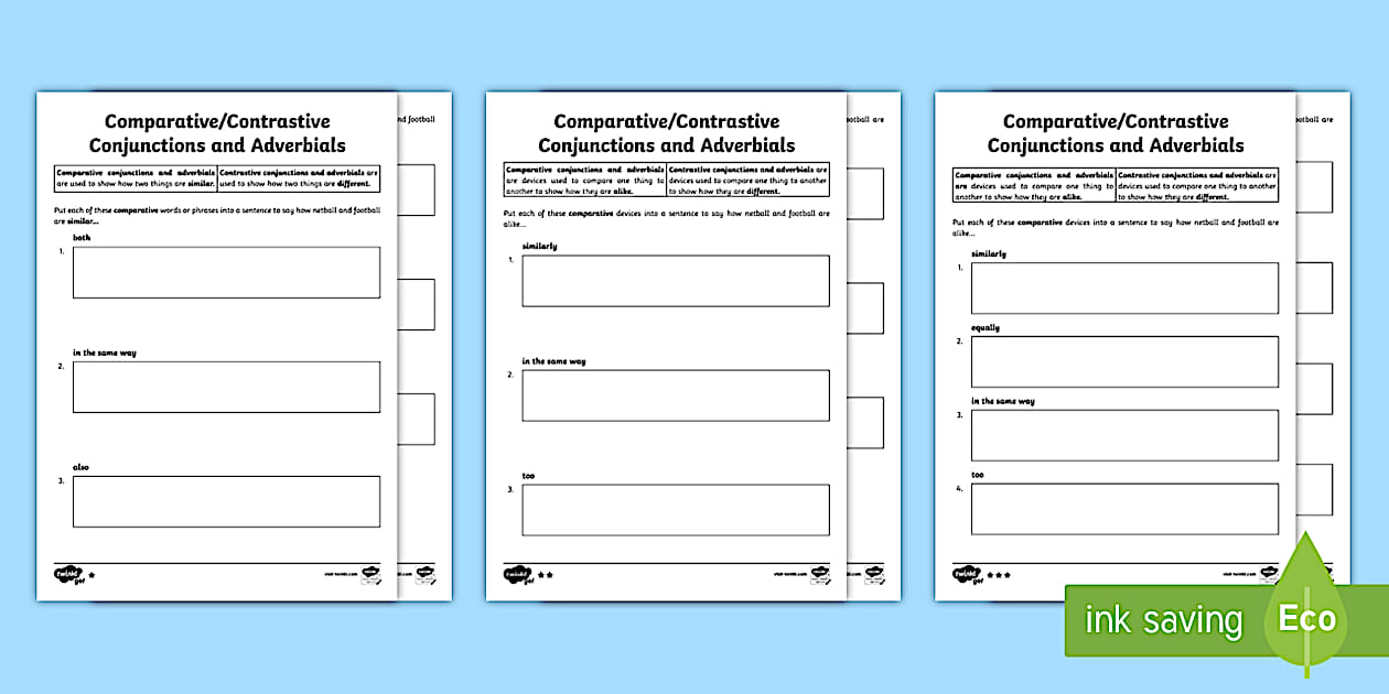 KS2 Comparative Conjunctions and Adverbials Differentiated Worksheets