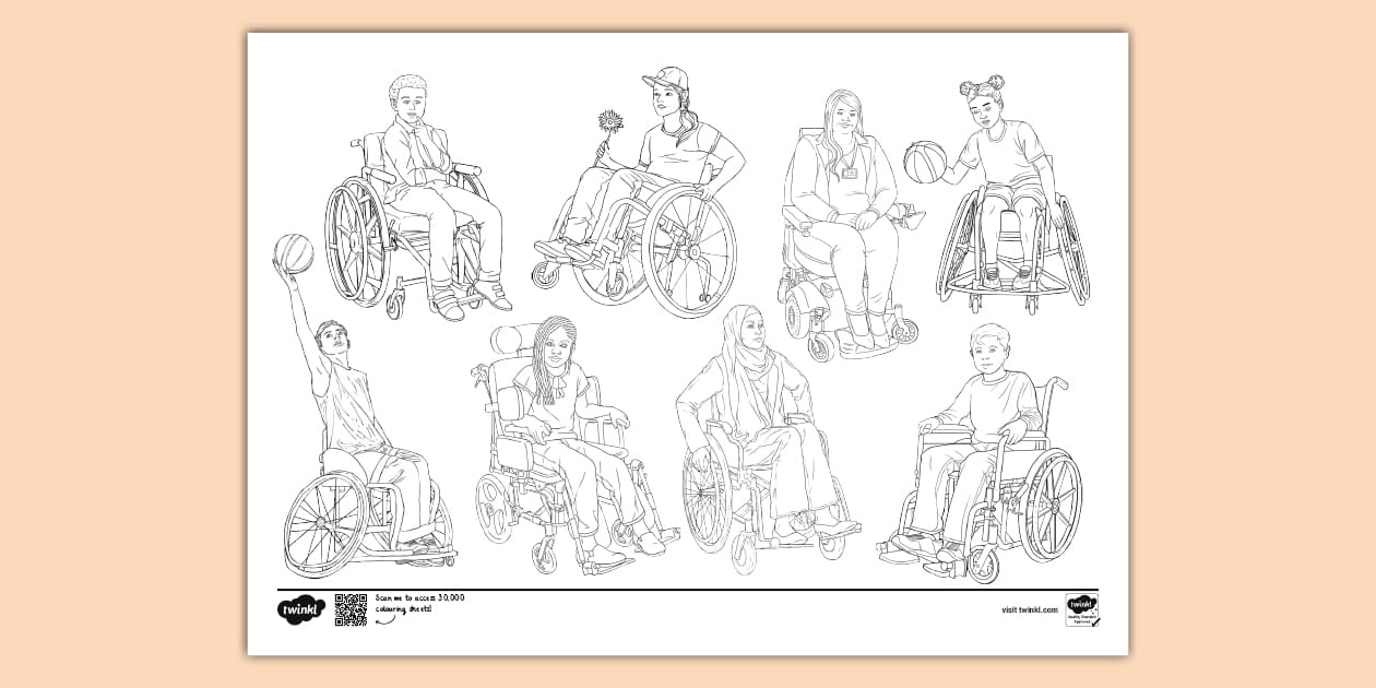 International Wheelchair Day Colouring Doodles Sheet