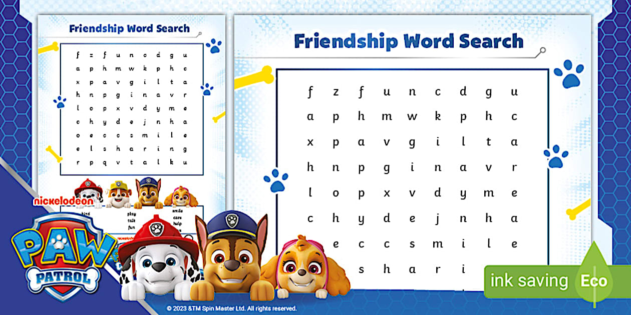 FREE! - PAW Patrol: Friendship Word Search (teacher made)