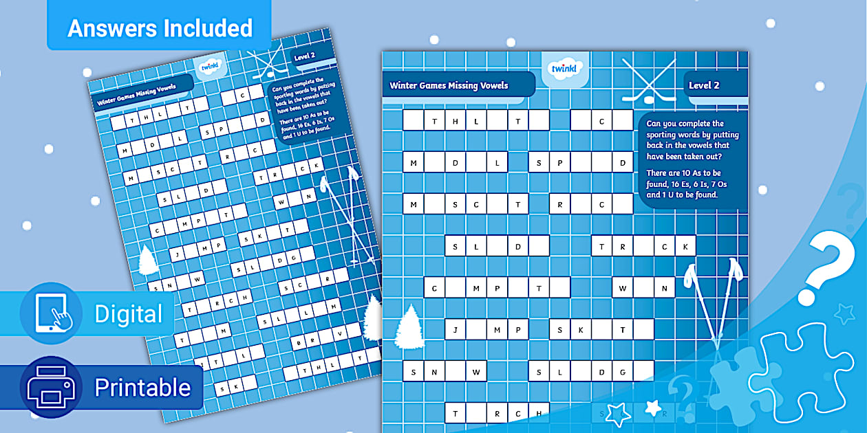 Winter Games Missing Vowels Puzzle - Twinkl Puzzled - Twinkl