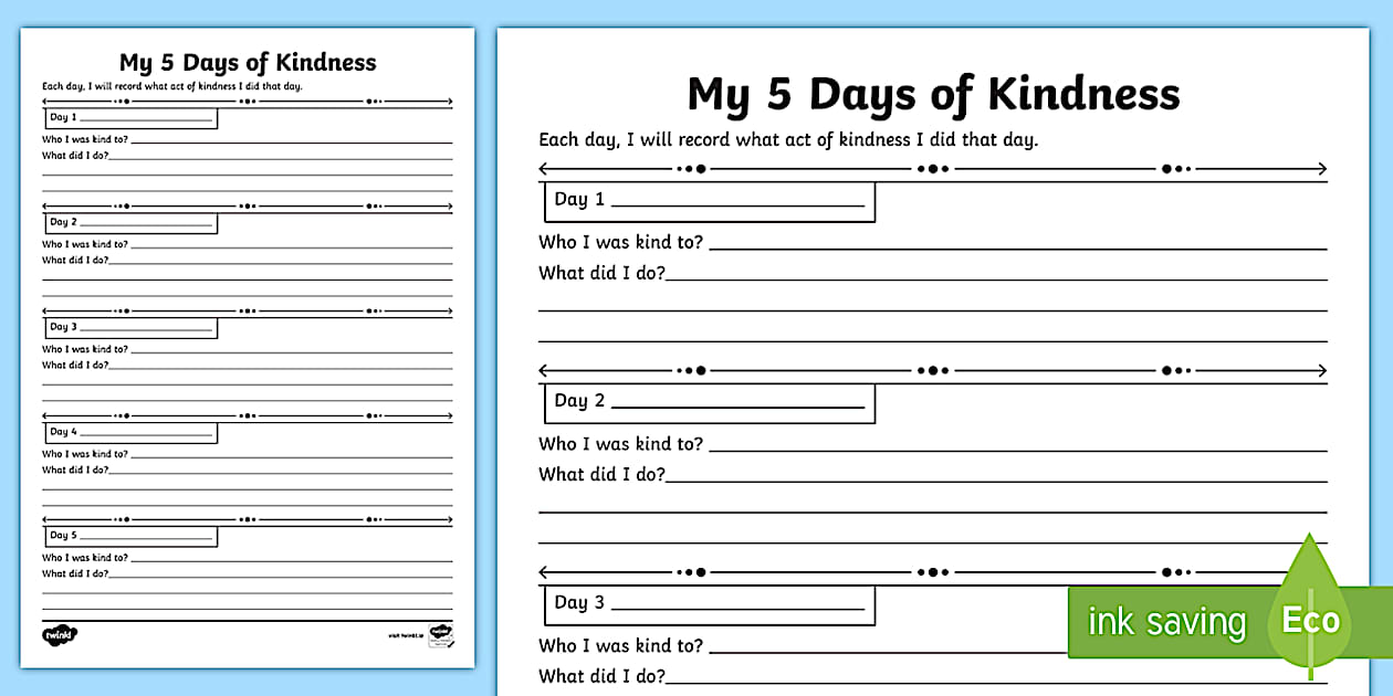 My 5 Days of Kindness Worksheet (teacher made) - Twinkl