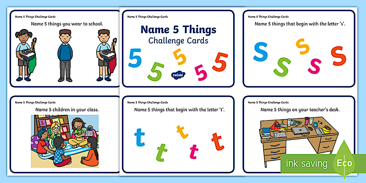 Name 5 Things School Challenge Cards