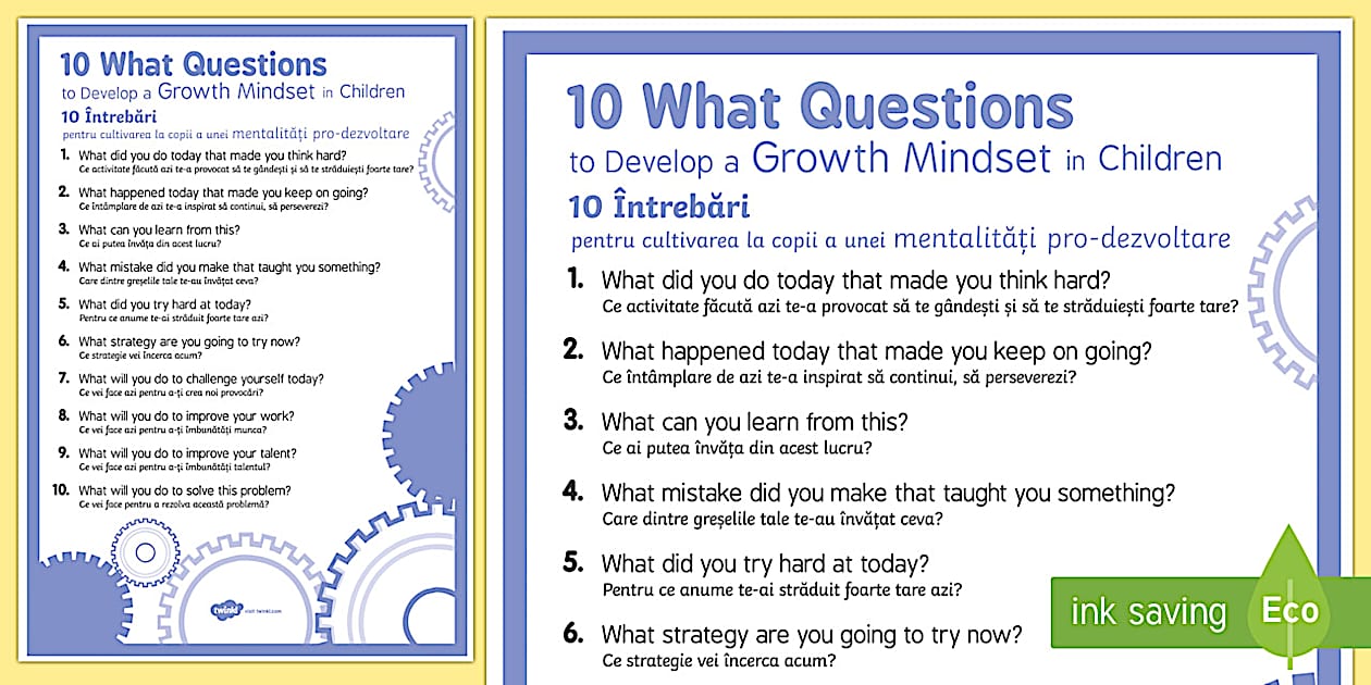 10 What Questions to Develop Growth Mindset in Children Display Poster