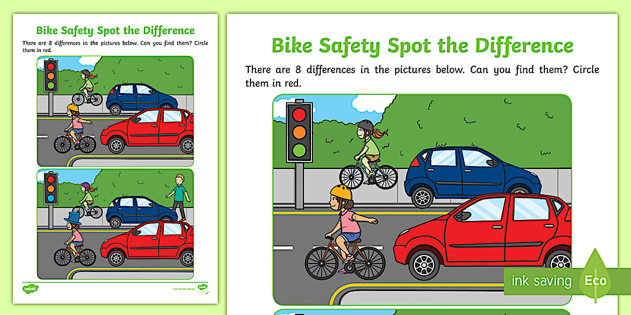 Bike Safety Spot the Difference Worksheet