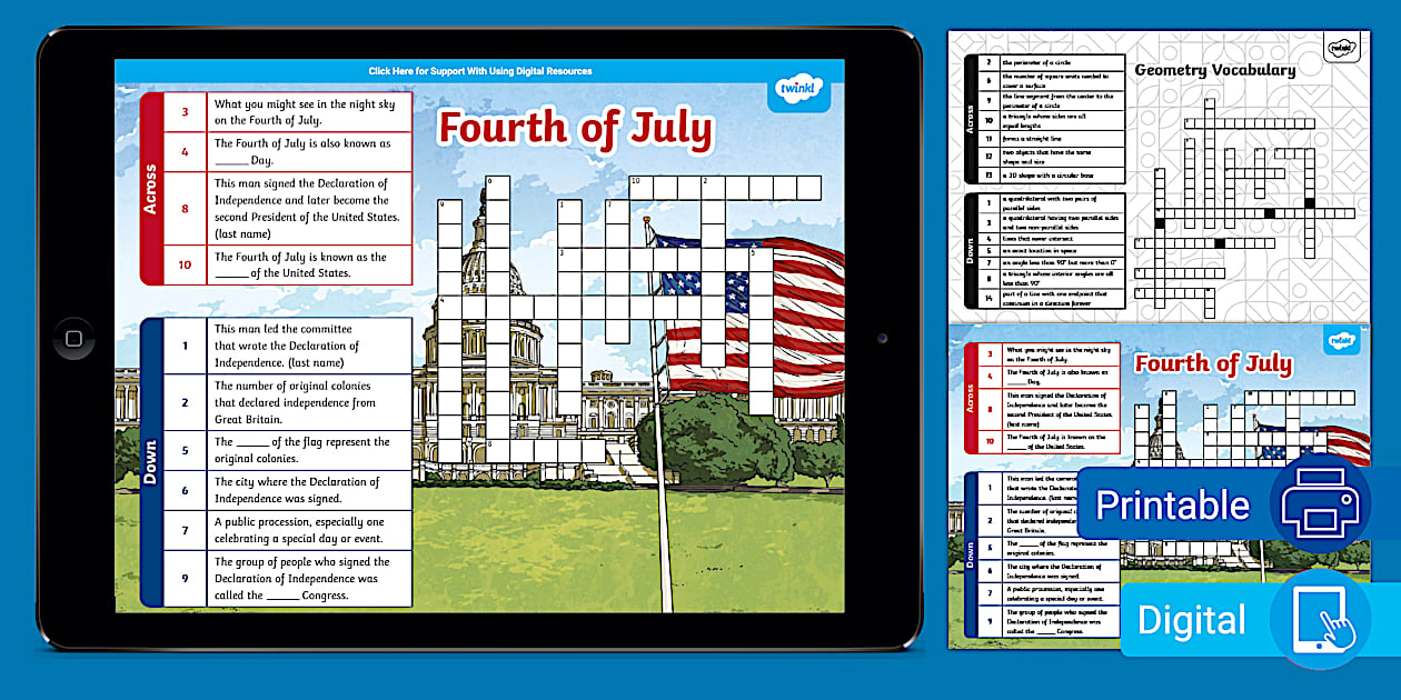 4th of July Crossword Puzzle | Independence Day | Twinkl USA