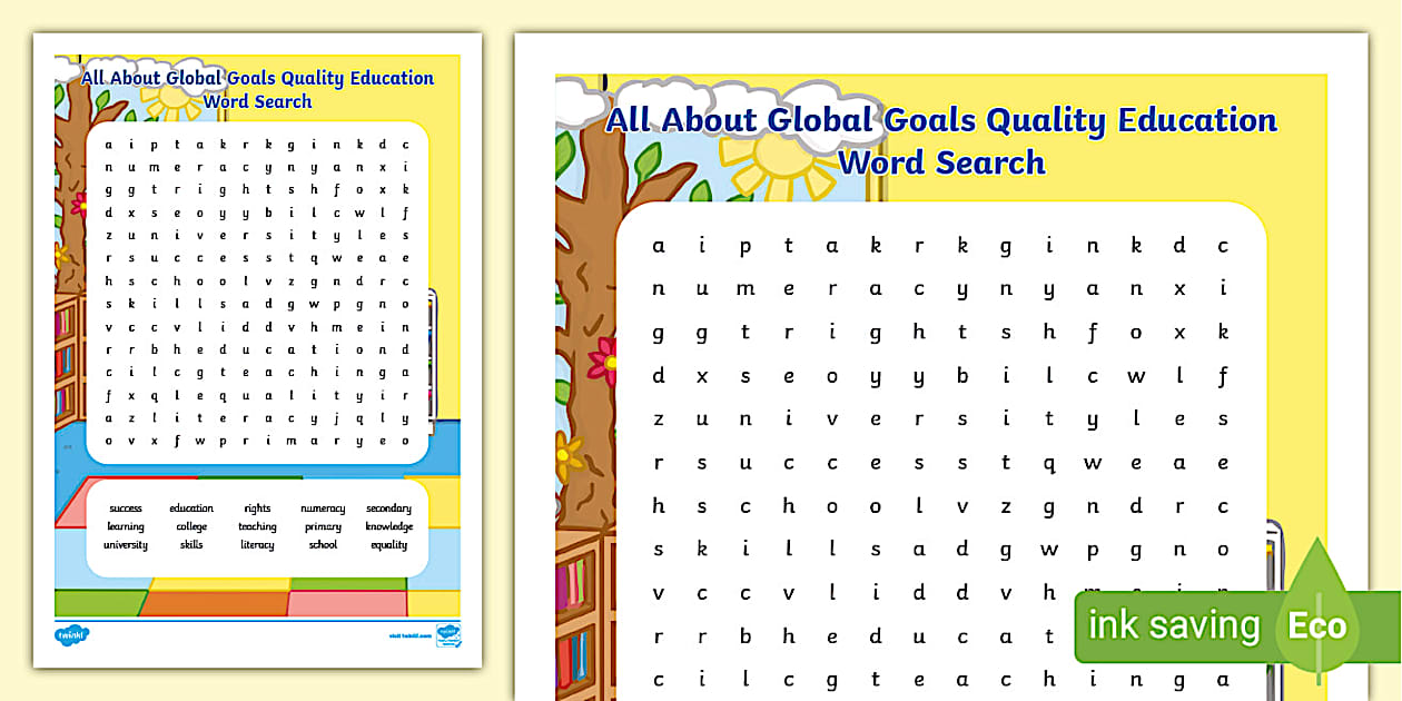 All About Global Goals Quality Education Word Search