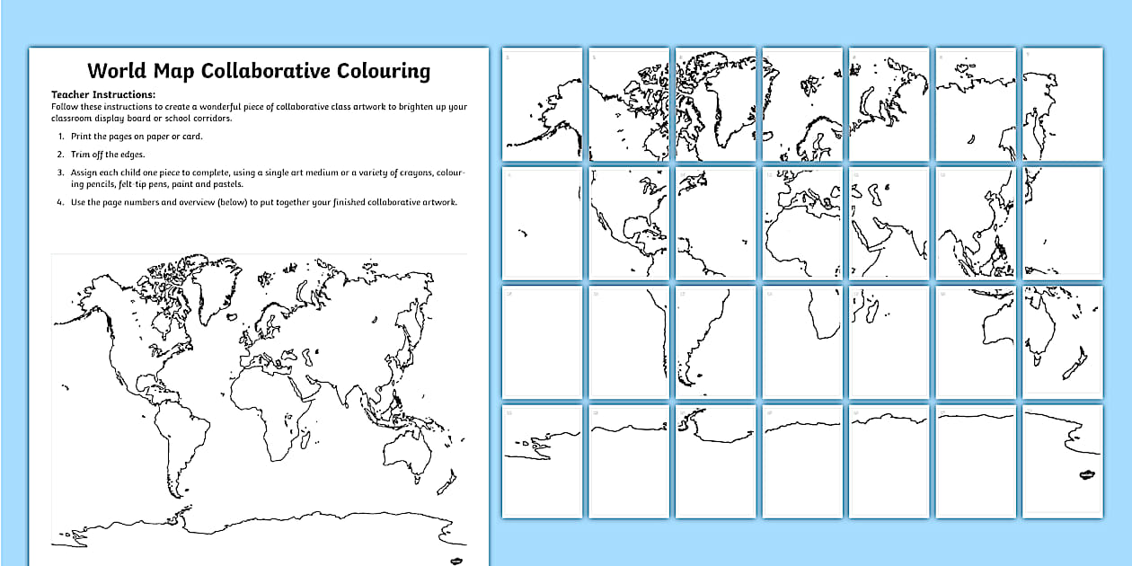 World Map Collaborative Colouring Activity Pack - Twinkl