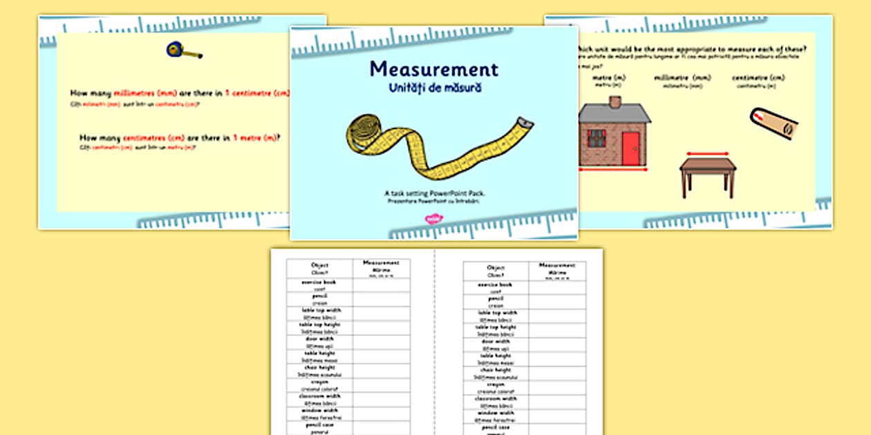 Measurements - Appropriate Measures PowerPoint with Worksheets Romanian