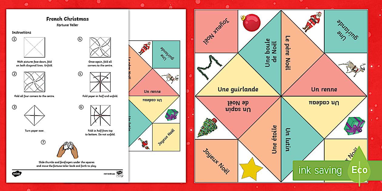 Black and White Christmas Fortune Teller Template French